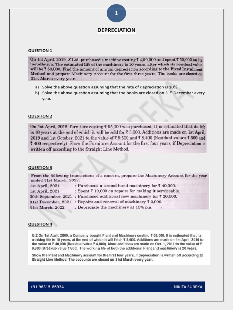 Depreciation - Classwork Set 1 | PDF