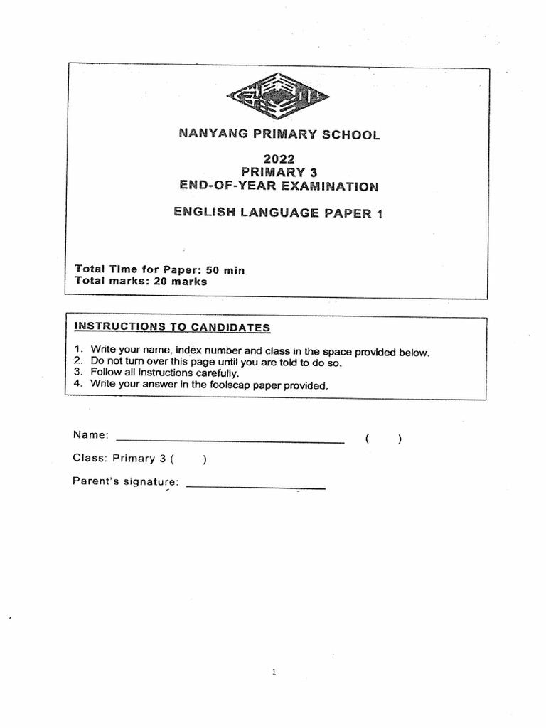 P3 English 2022 Nanyang EOY Papers | PDF