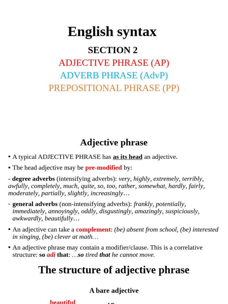 Section 2 (P3) AP AdvP PP | PDF | Adverb | Adjective