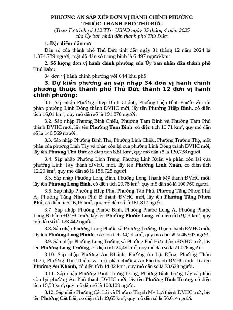 Tai Lieu Phuong An Sap Sep DVHC Phuong TPTD | PDF