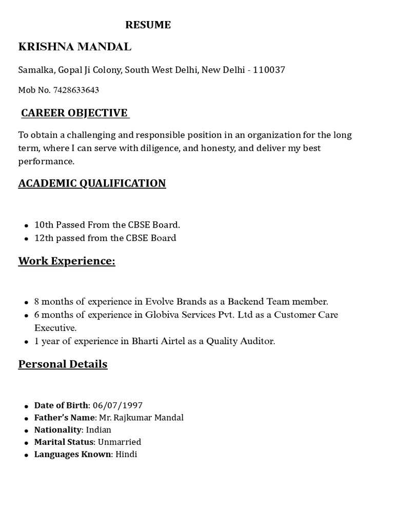 Krishna Mandal Resume Overview | PDF