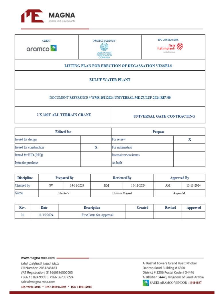 Zuluf WTP - ME-EQ-80 - Lifting Plan Rev00 | PDF | Crane (Machine) | Rope