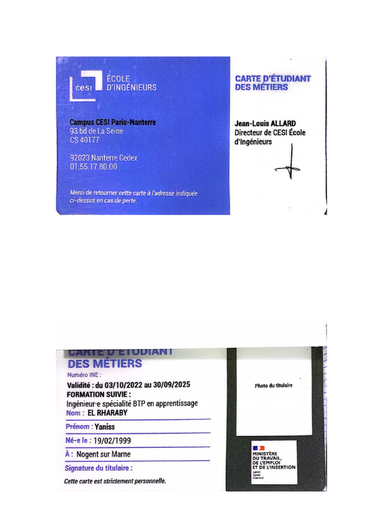 EL RHARABY Yaniss - Carte Étudiante CESI | PDF