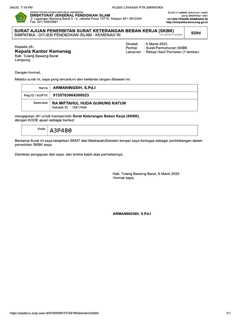 Armaningsih - Ajuan SKBK | PDF