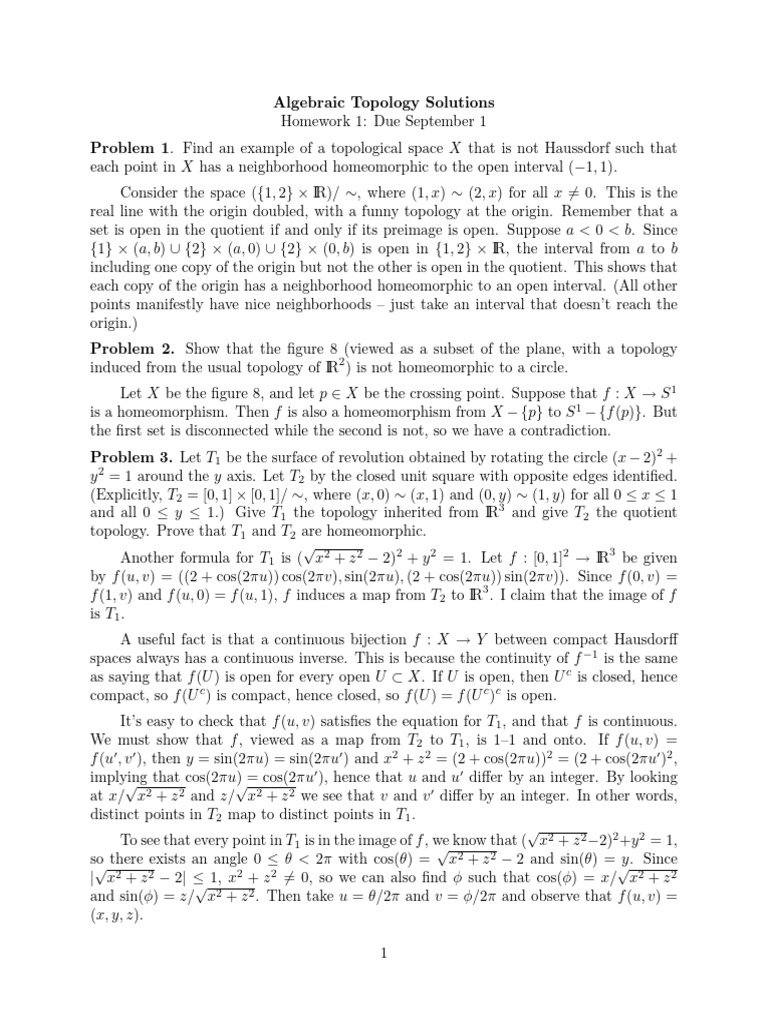 Algebraic Topology Homework Solutions | PDF | Topology | Geometry