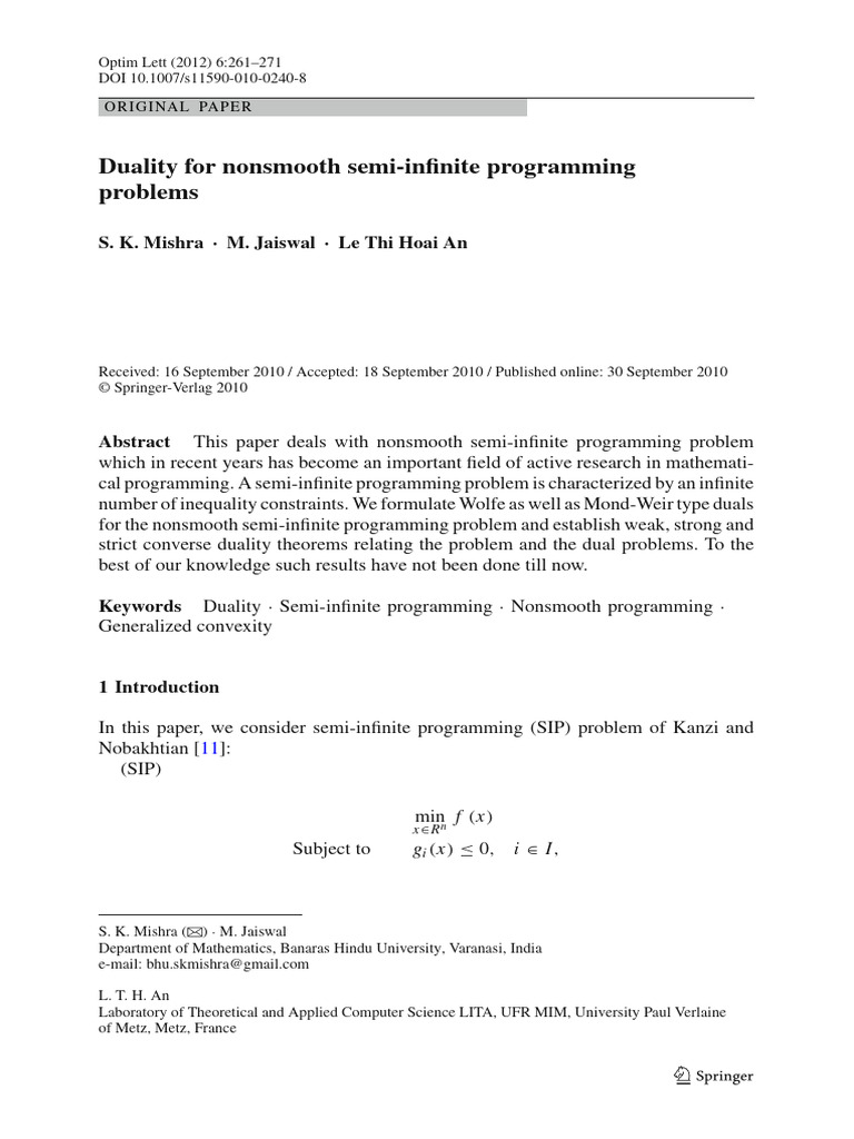 Duality for Nonsmooth Semi Infinite Prog | PDF | Mathematical Optimization | Analysis