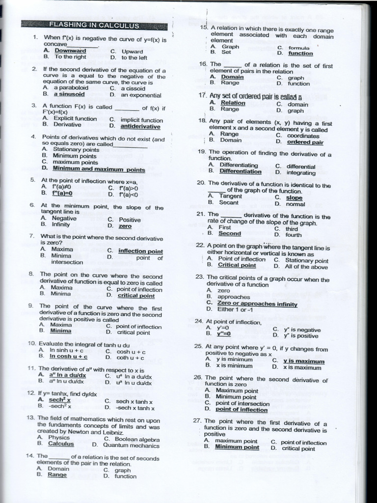 Past Board Exams and Possible Questions in Calculus - Objective | PDF