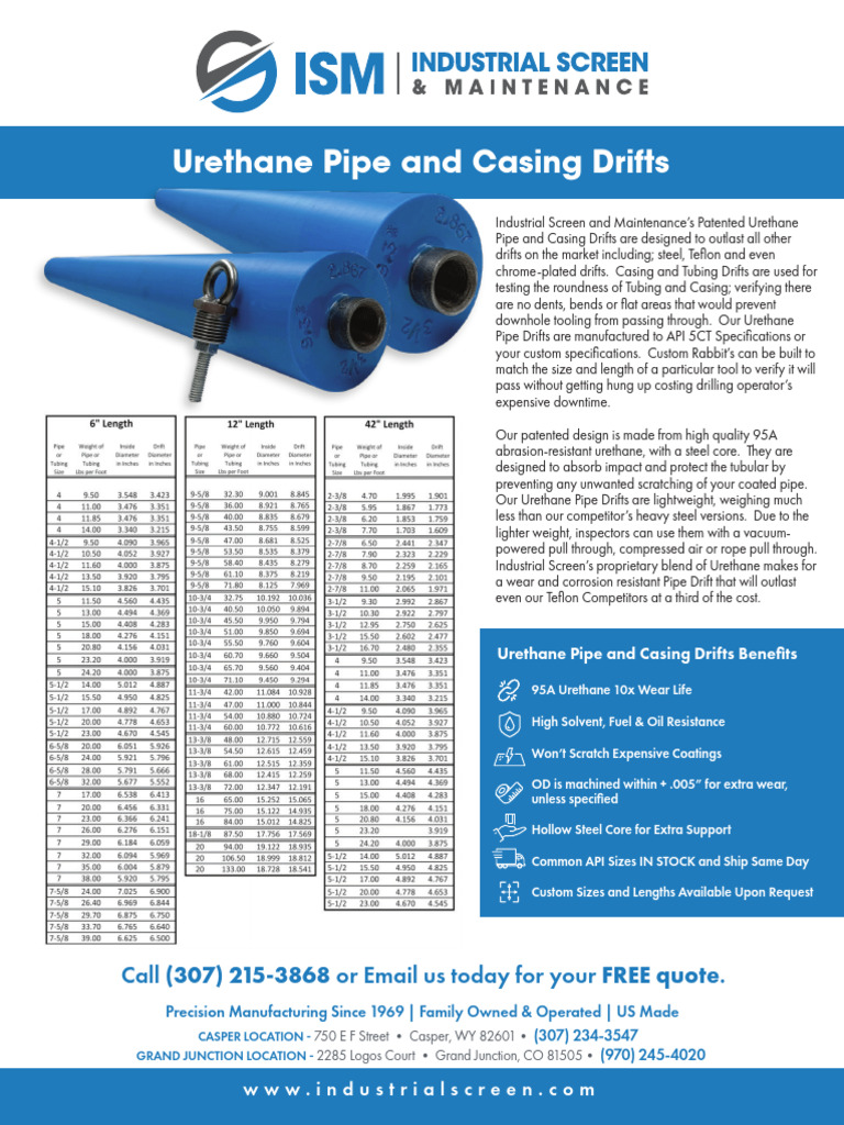 Urethane Pipe and Casing Drifts | PDF | Pipe (Fluid Conveyance ...