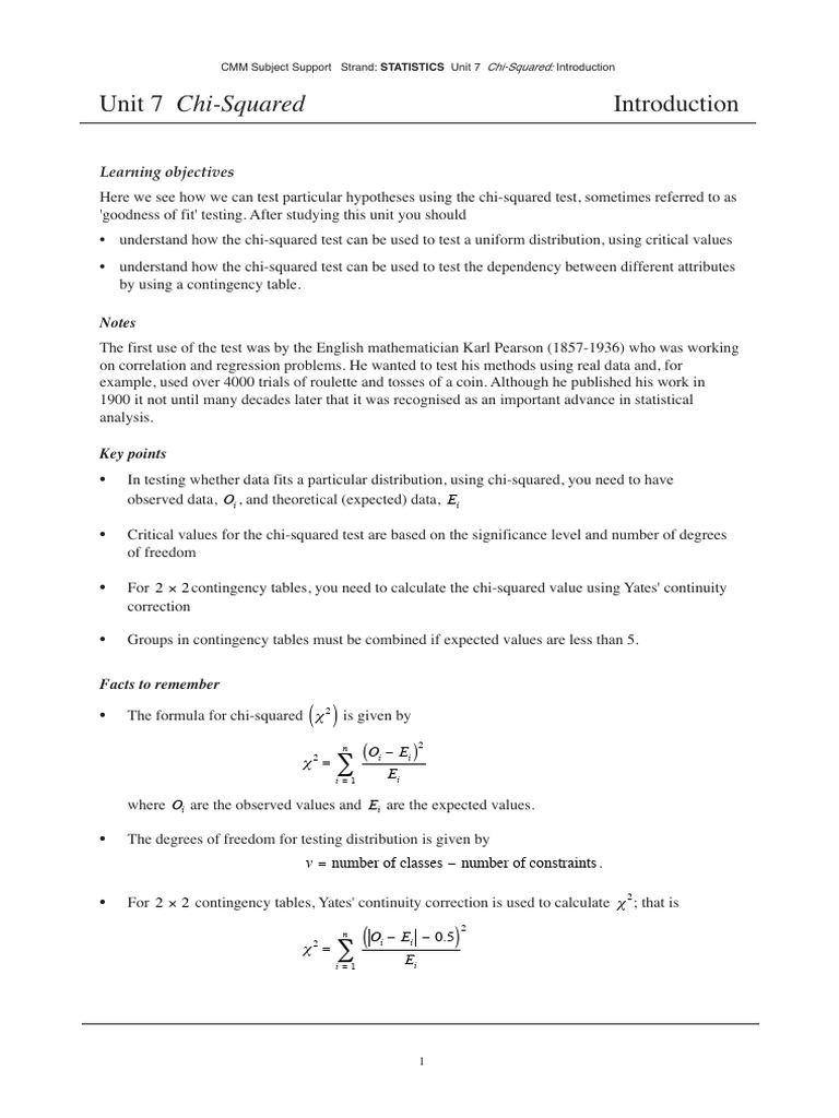 STATISTICS Unit 7 Chi-Squared Introduction | PDF | Chi Squared Test ...