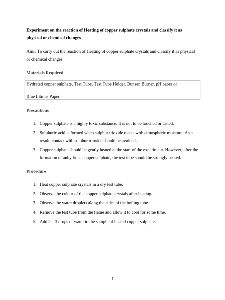 Worksheet - Heating - of - Copper - Sulphate - Crystals - Experiment ...