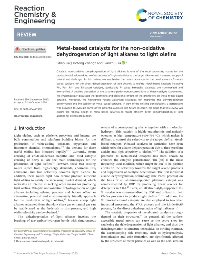 Metal Catalysts for Dehydrogenation of Alkanes | PDF | Alkene | Catalysis
