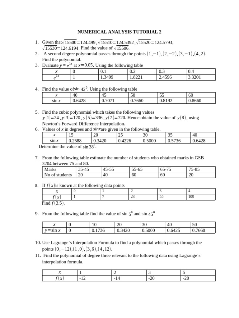 Numerical Analysis Tutorial 2 | PDF | Interpolation | Finite Difference