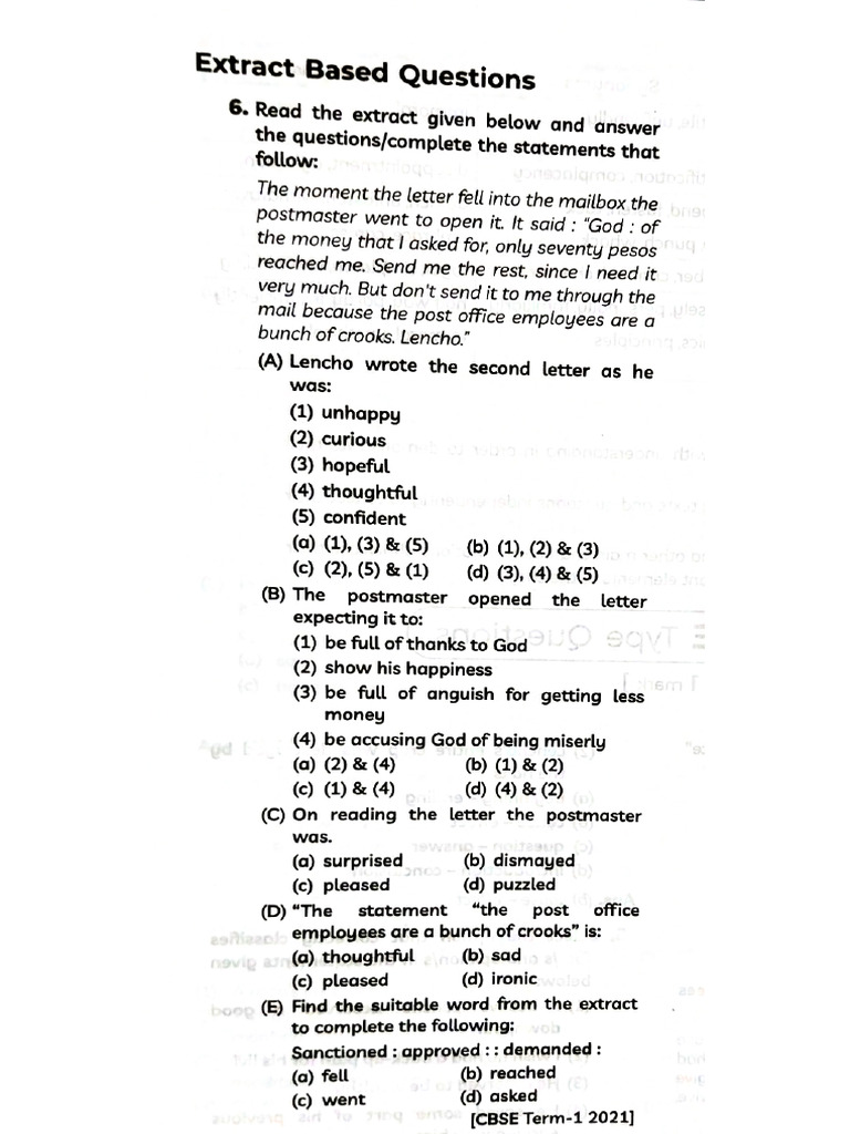 A Letter To God - Extract Based Questions | PDF