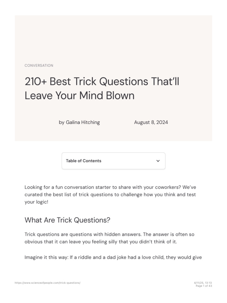 210+ Mind-Blowing Trick Questions | PDF | Puzzles | Riddle