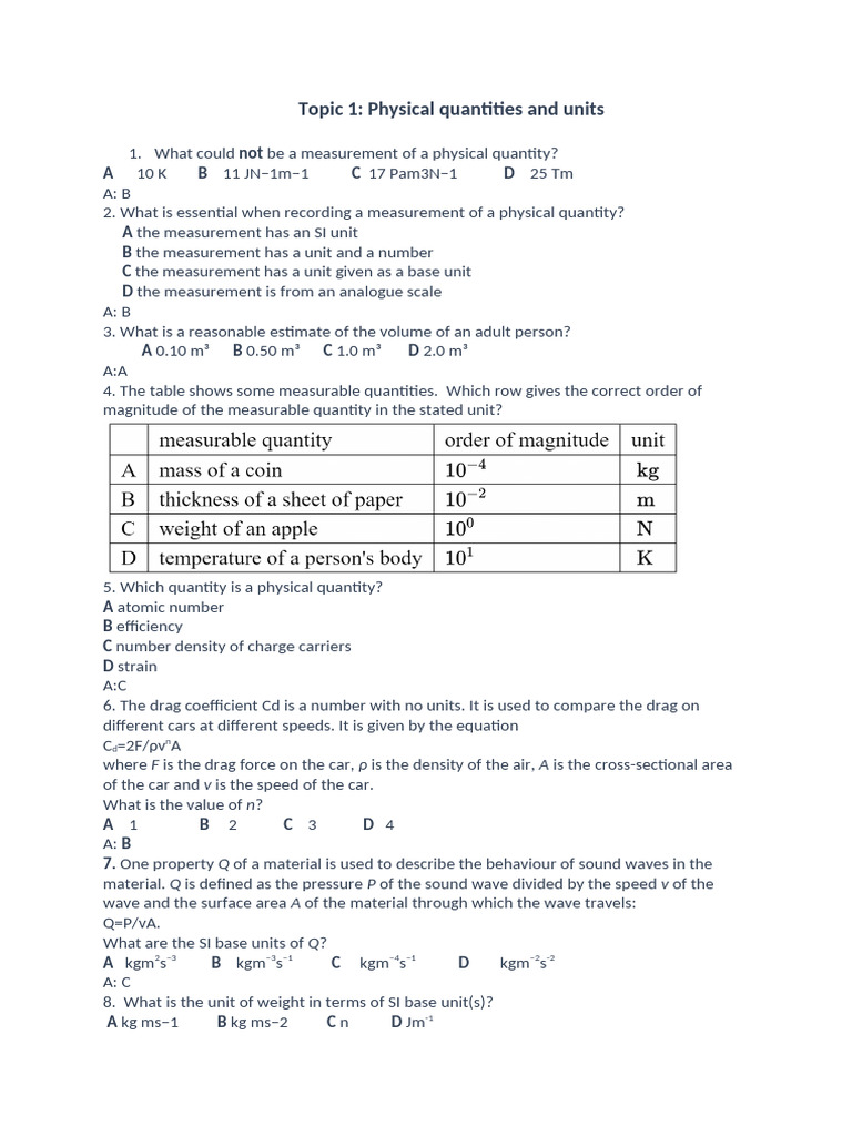 1 Physical Quantities and Units | PDF | Force | Euclidean Vector
