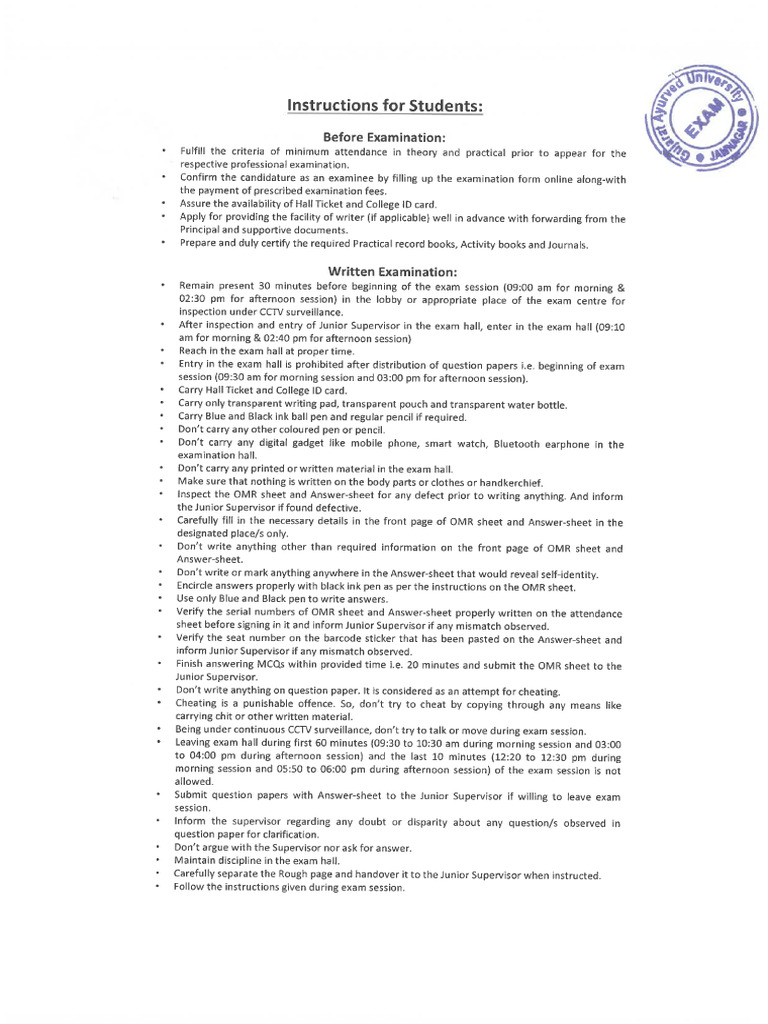 Instructions For Student | PDF