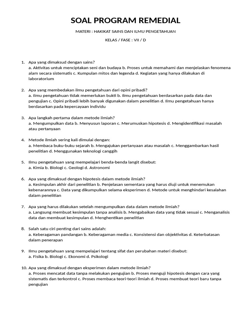 Soal Program Remedial | PDF