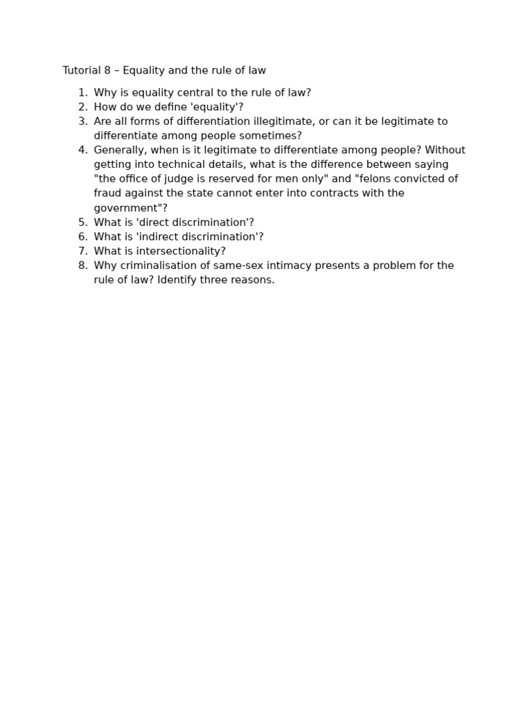 Equality and the ROL_Tutorial Questions | PDF