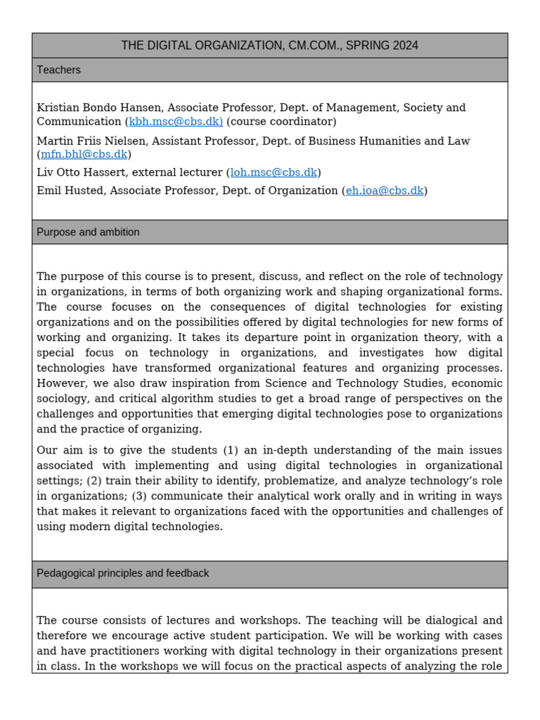 Course Plan - The Digital Organization - 2024 ( ) | PDF | Theory | Learning