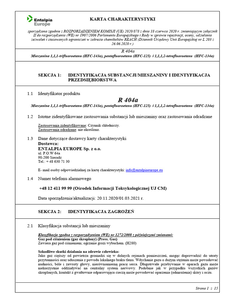 Karta Charakterystyki: Gaz Pod Ci Nieniem (Gaz Skroplony) (Press. Gas ...