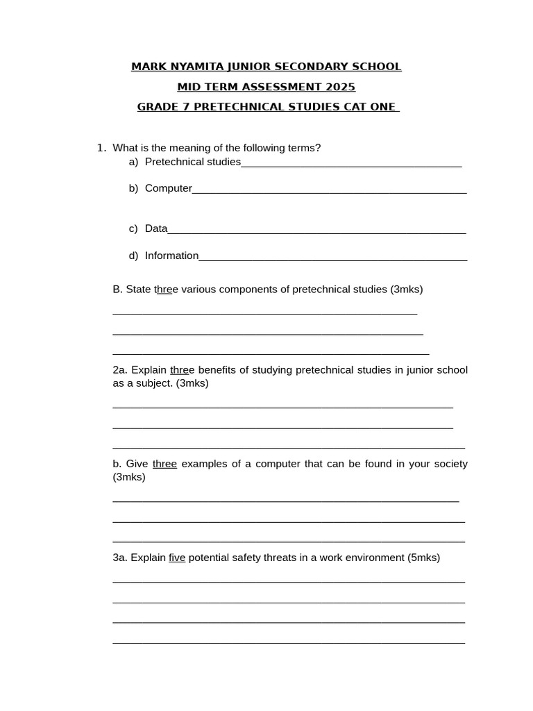 Grade 7 Pretechnical Studies | PDF