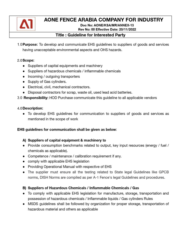 AONE - KSA - ANNEX-13-Guideline For Interested Party | PDF | Waste | Vehicles