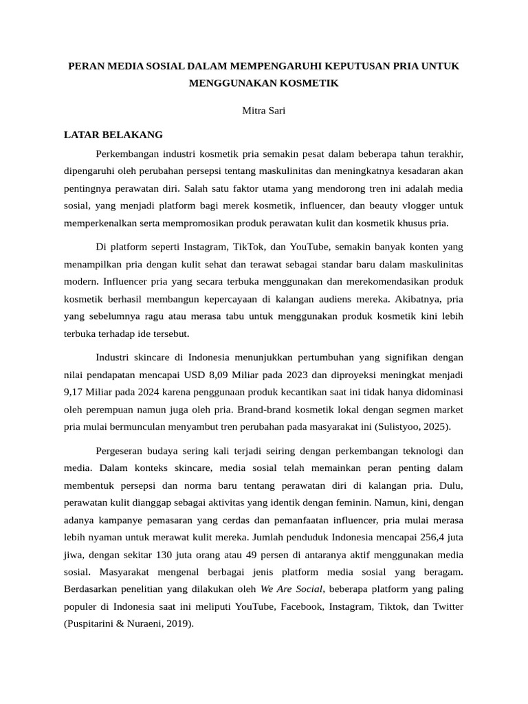 Peran Media Sosial Dalam Mempengaruhi Keputusan Pria Untuk Menggunakan Kosmetik | PDF