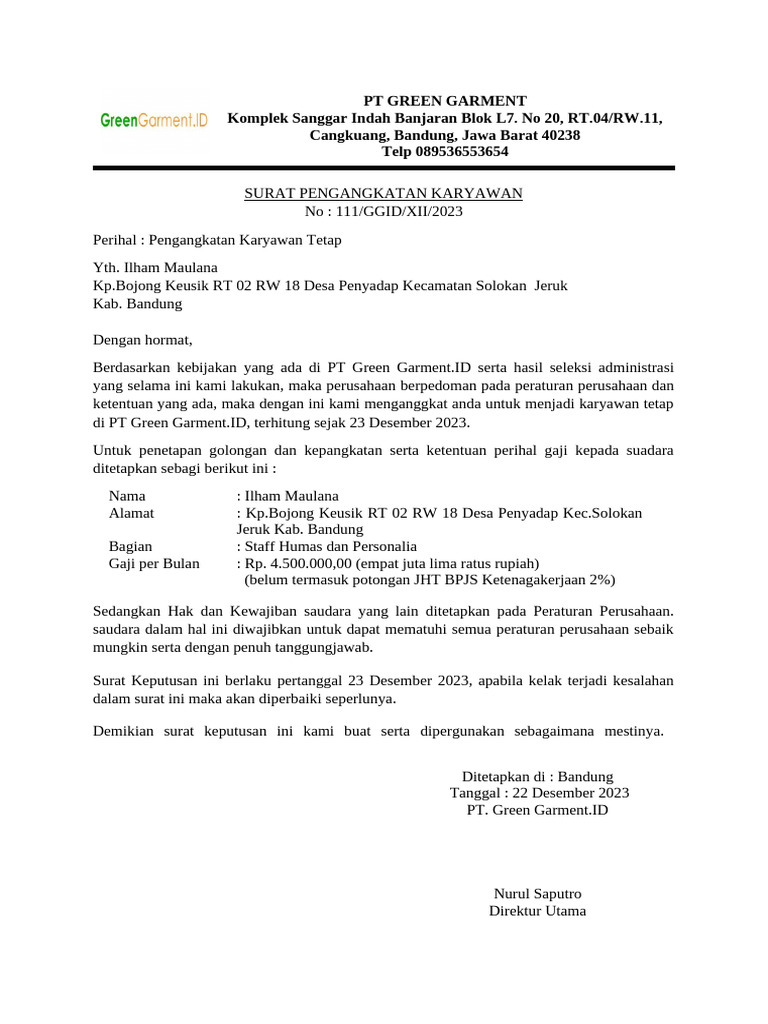 443146137-Contoh-surat-pengangkatan-karyawan-docx | PDF