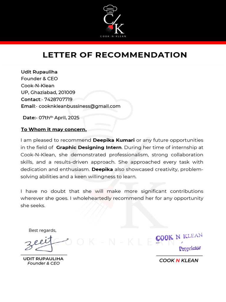 Deepika LOR - COOK-N-KLEAN | PDF