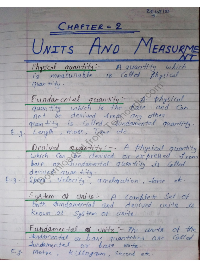 Chapter 2 UNITS AND MEASUREMENTS Physics Class 11 Handwritten Notes PDF ...