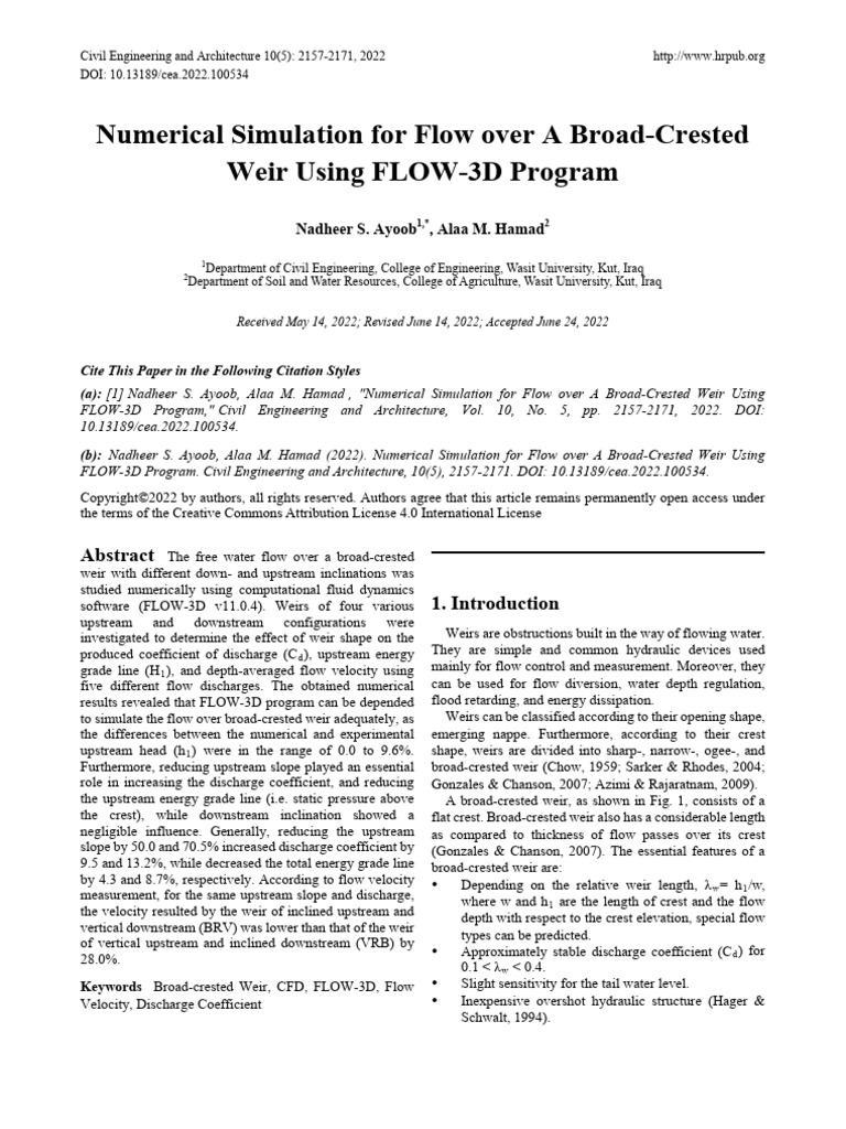 Numerical Simulation Flow Over A Broad-Crested | PDF | Continuum Mechanics | Chemical Engineering
