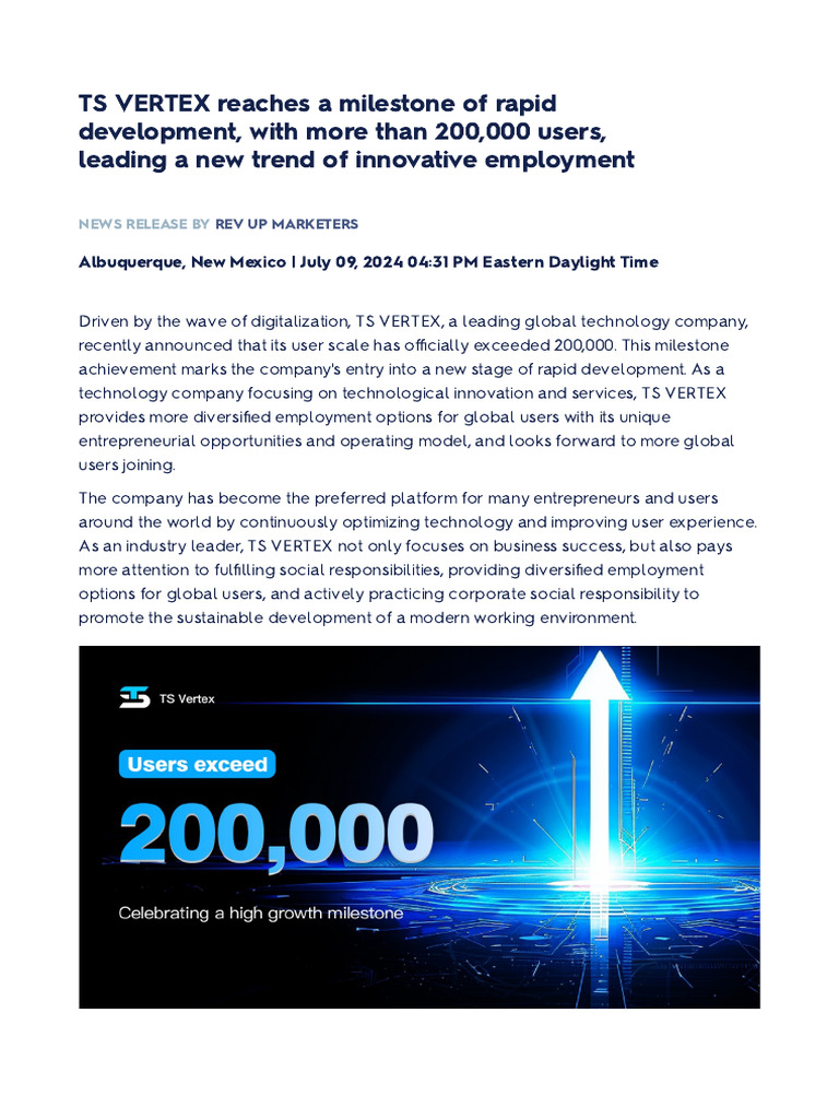 Ts Vertex Reaches A Milestone of Rapid Development With More Than 200 000 Users Leading A New ...