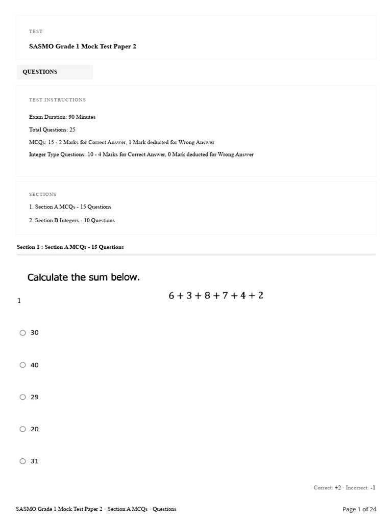 SASMO 22 Grade 1 Paper 2 | PDF | Multiple Choice | Scientific Method