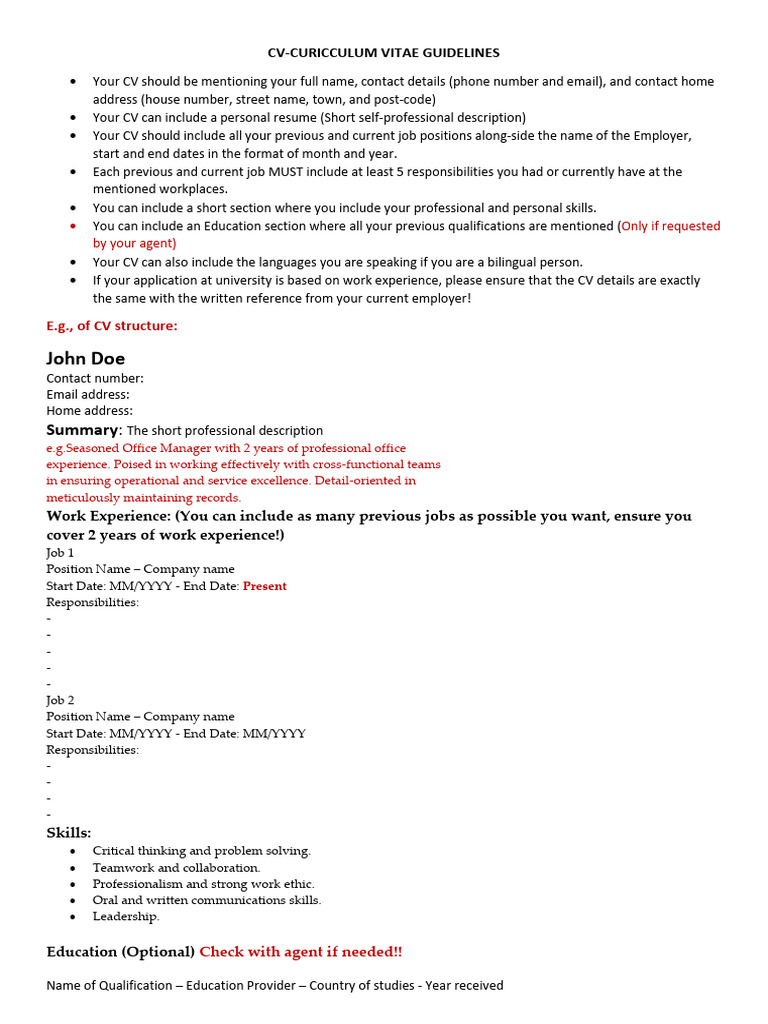 CV Guidelines for Job Applications | PDF