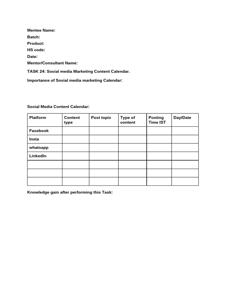 Task 24 Social Media Calander | PDF