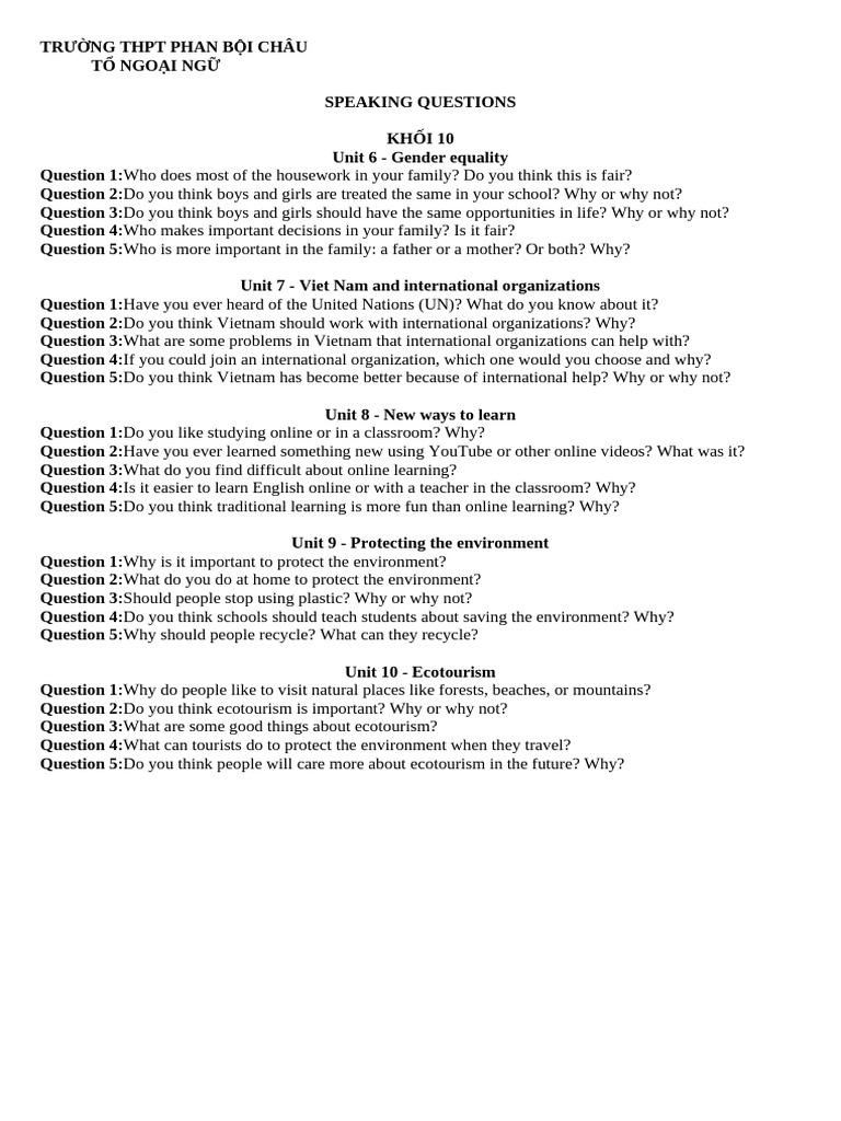 K10+K11 Speaking Questions | PDF