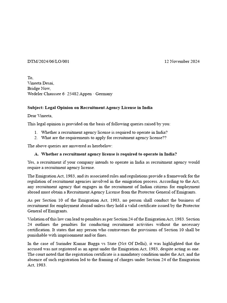 Validity of Recruitment Agency License in India | PDF