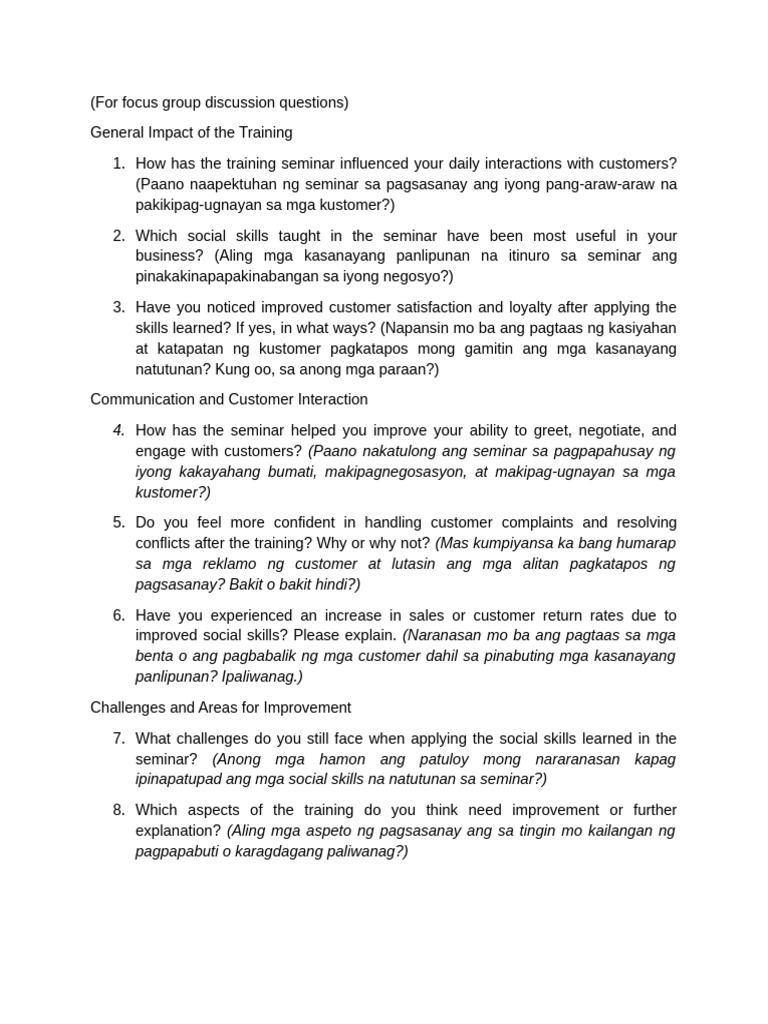 For focus group discussion questions | PDF