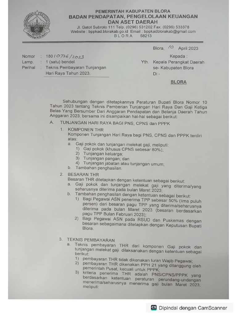 Edaran Teknis Pembayaran THR 2023 | PDF