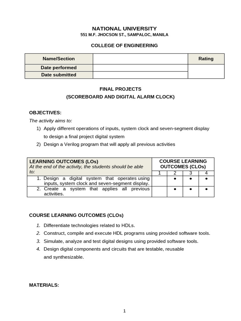 Digital Alarm Clock and Scoreboard Project | PDF | Hardware Description Language | Computing