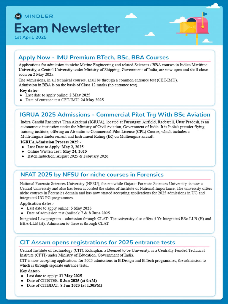 Mindler Exam Newsletter 1st April, 2025 | PDF | University And College ...