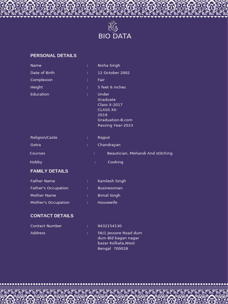 Bio Data: Personal Details | PDF