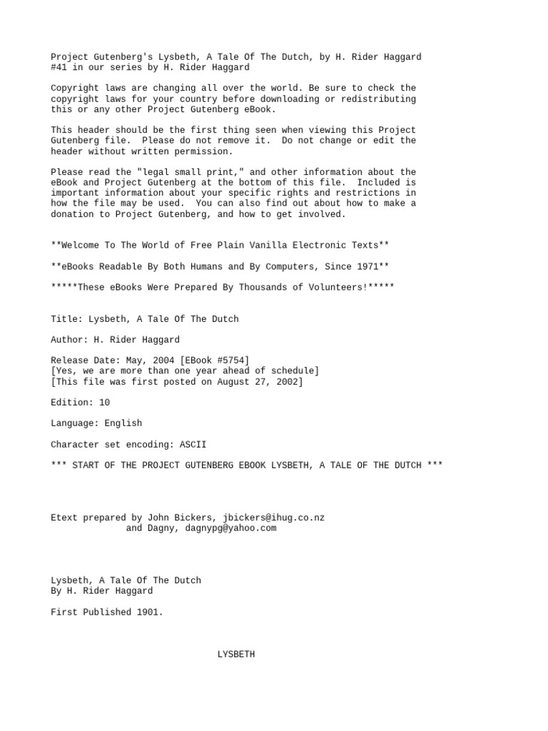 Lysbeth, A Tale of The Dutch | PDF | Project Gutenberg