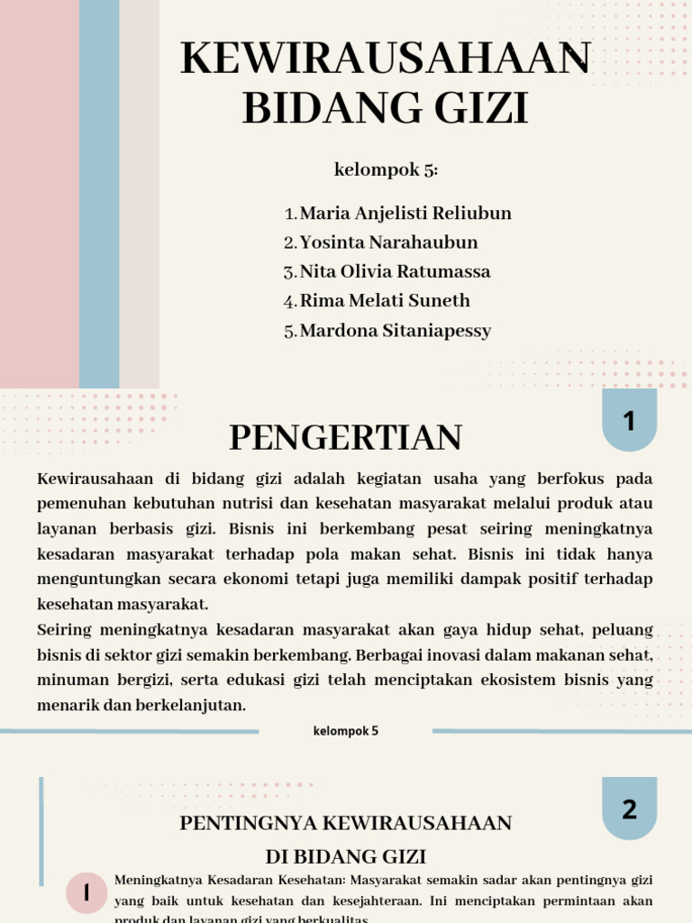 Ppt. Kelompok 5 (Kewirausahaan Bidang Gizi) | PDF