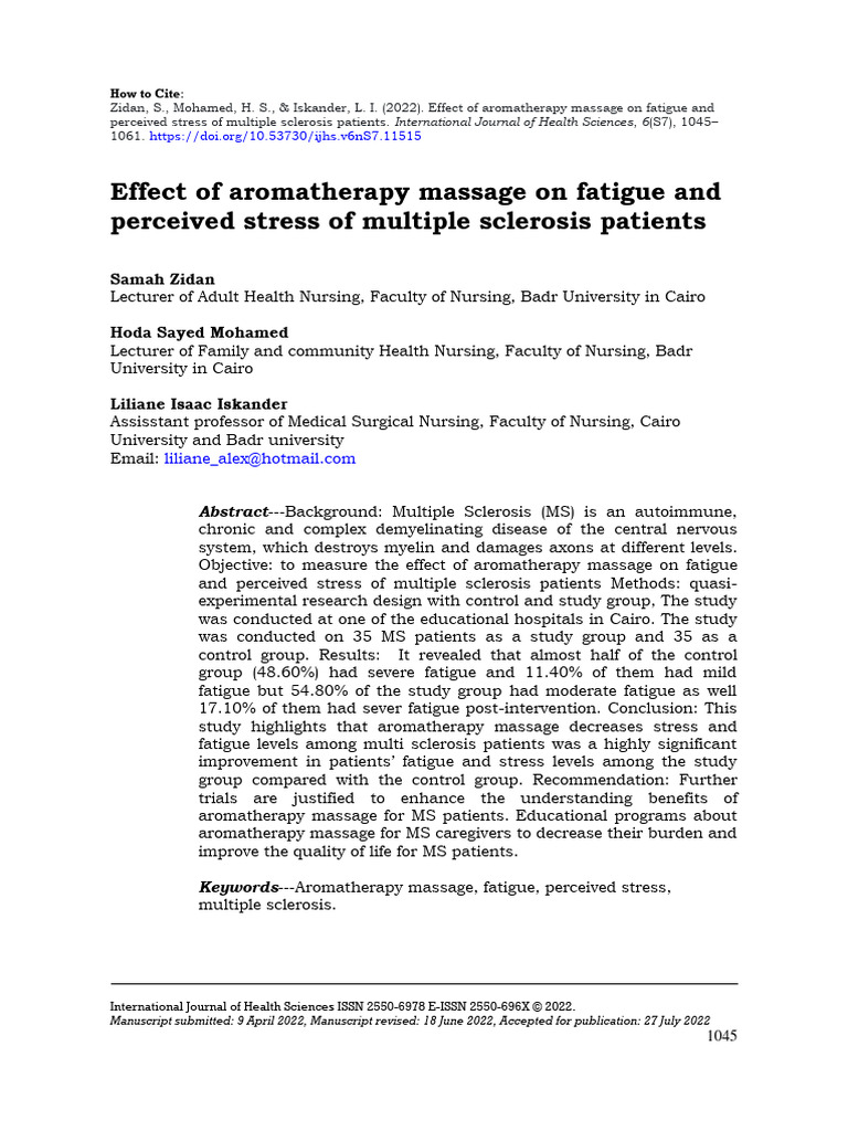 Effect of Aromatherapy Massage On MS | PDF | Multiple Sclerosis | Myelin