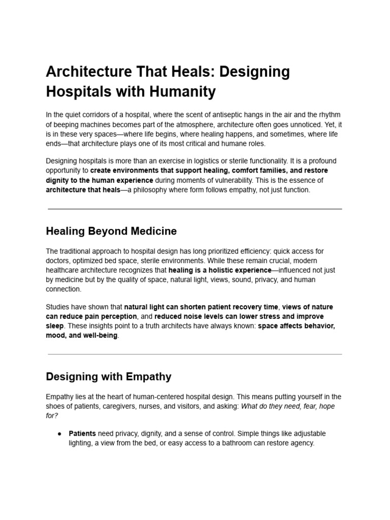 Architecture That Heals - Designing Hospitals With Humanity | PDF ...