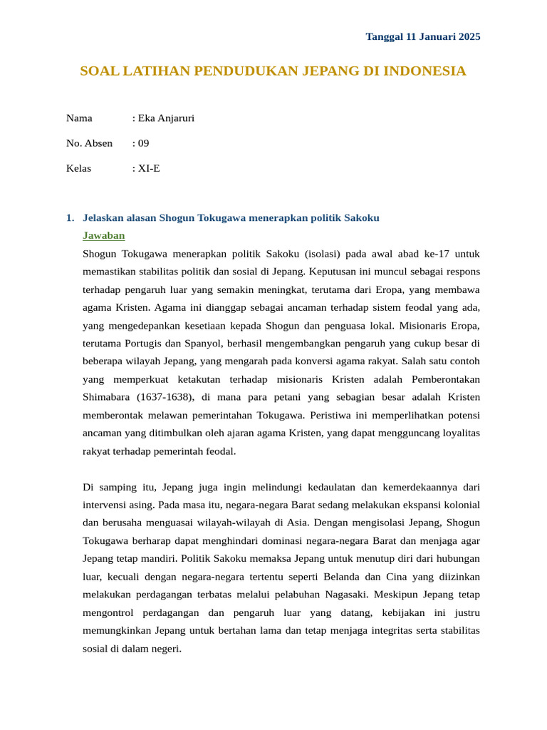 Dampak Pendudukan Jepang di Indonesia | PDF