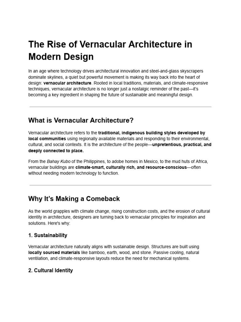 Vernacular Architecture's Modern Revival | PDF | Natural Environment