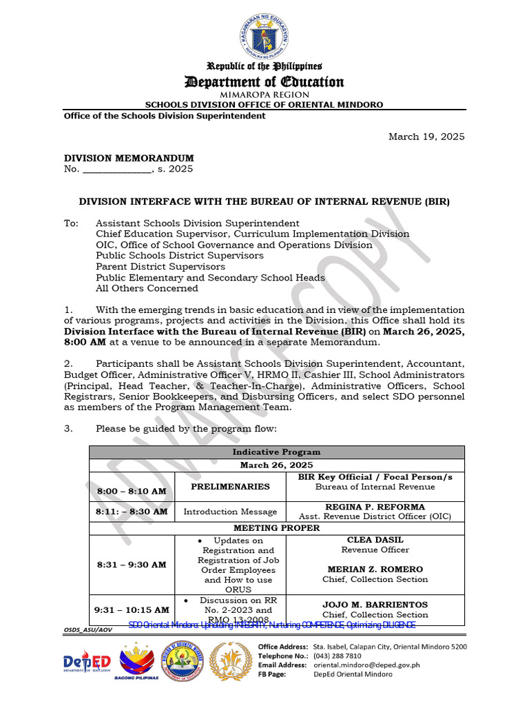 Division Interface with BIR 2025 | PDF | Business | Money