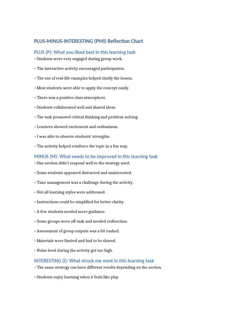 PMI Reflection Chart | PDF